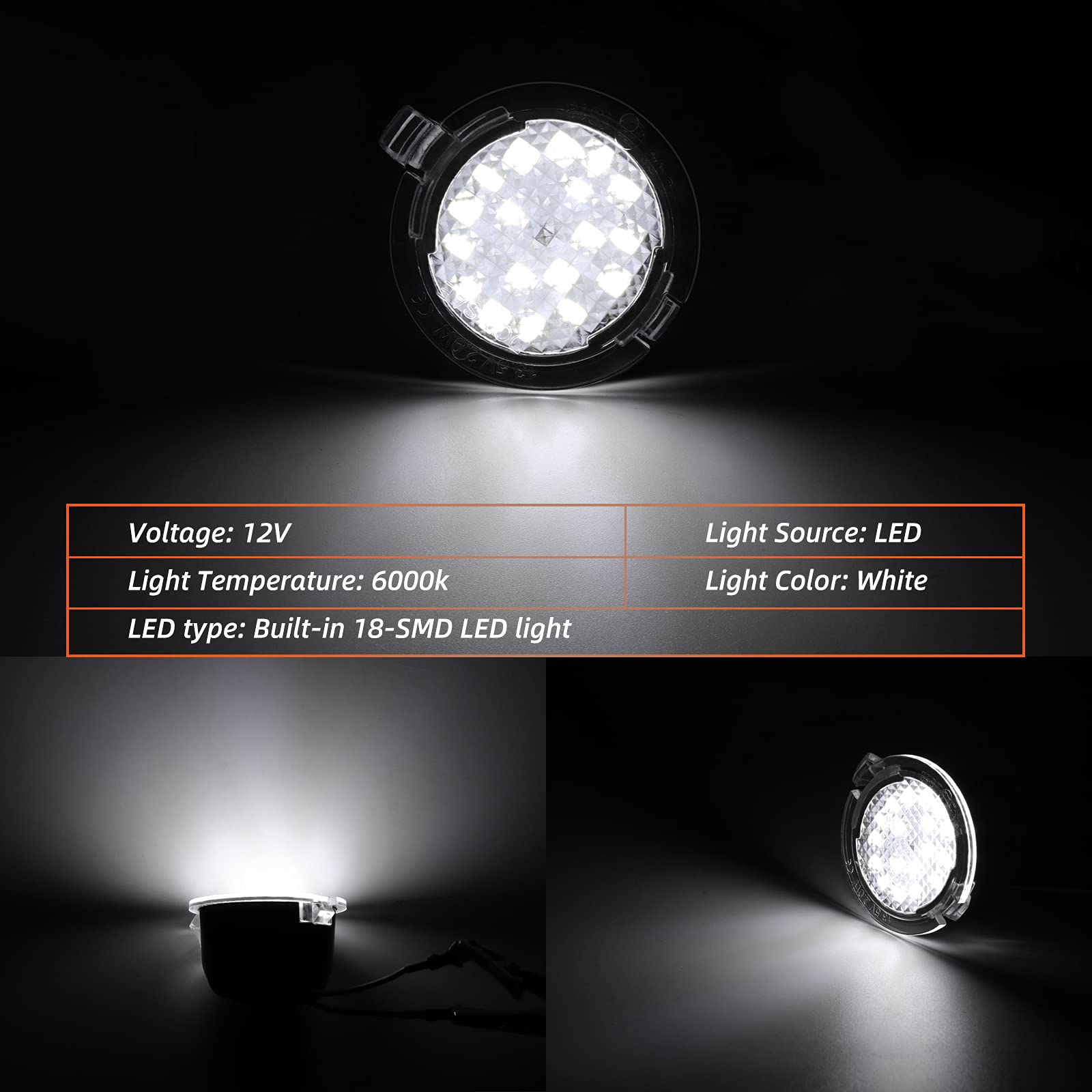 Haitzu 6000K Xenon Side Mirror Puddle Light LED Lamp Assembly Replacement for Ford Expedition Explorer Flex Fusion Taurus X Lincoln Navigator MKS MKT MKX MKZ Mark LT LS (2pcs)