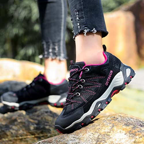 HARMOX Women's Men's Hiking Boot Slip Resistant Hiking Boots Women Lightweight Black
