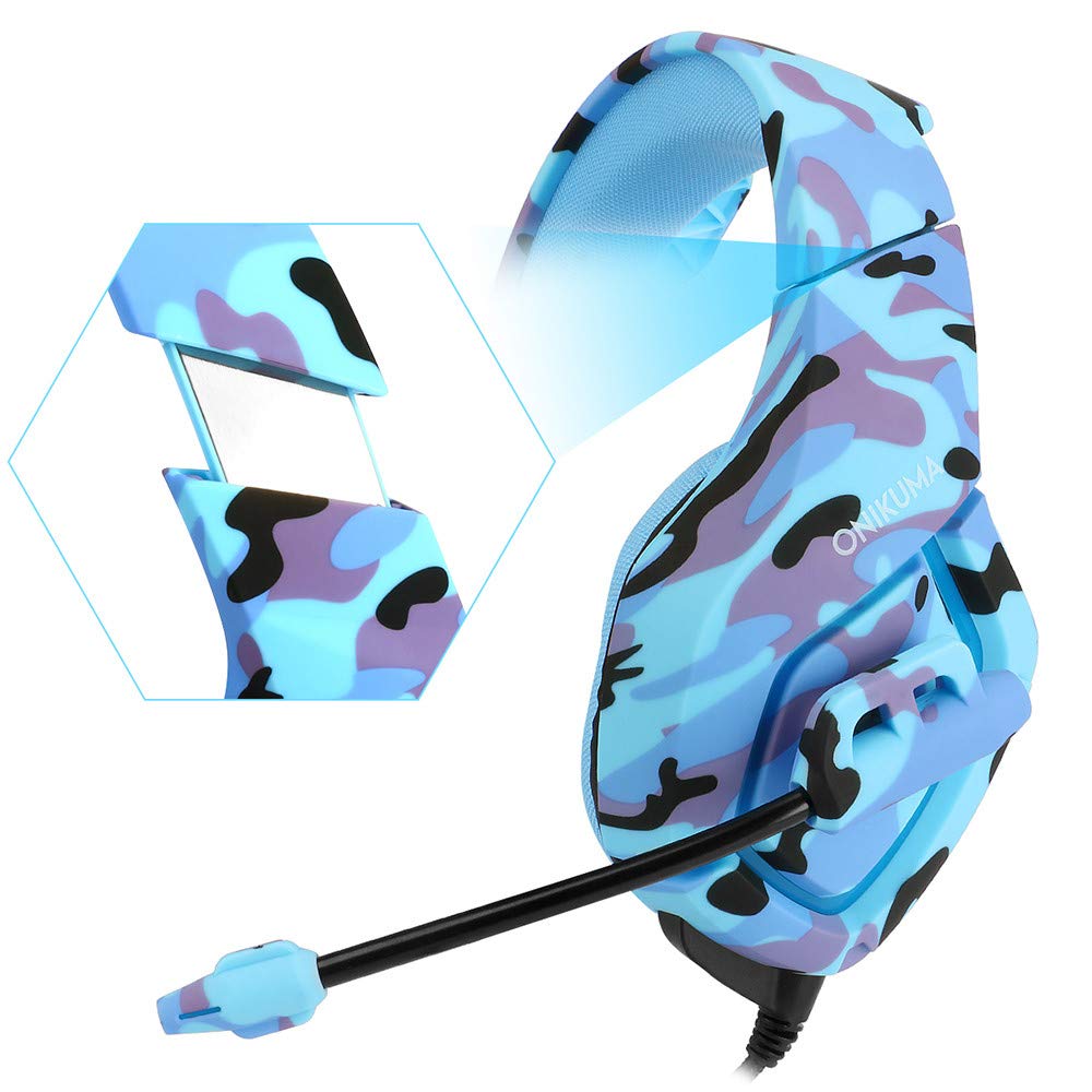 Gaming Headset PS4, Compatible for Xbox One, Nintendo Switch, K1 Stereo Noise Cancelling Over Ear Headphones with Microphone, Volume Control for PC, Phone (Universal Gaming Headset, Camouflage Blue)