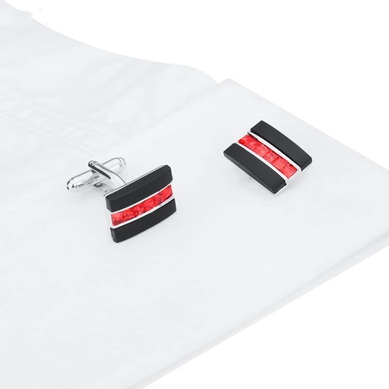 GPPZM Shirt Cufflinks for Mens Cuff Buttons Black Onyx Red Crystals Cuff Links Wedding Party Cufflink (Color : A, Size : One Size)