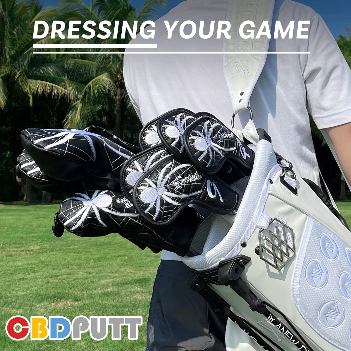 Golf Headcovers Golf Club Black Leather Spider Head Covers Set Fits Driver Fairway Wood Hybrid(UT with Number Tag (Driver)