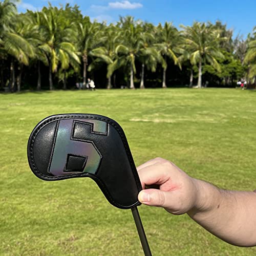 Golf Iron Club Head Covers set Headcovers Fits for All iron wedges - Big Number - Long Neck - Black Pu Leather fits Small Standard Oversized Golf Clubs 10pcs/Pack
