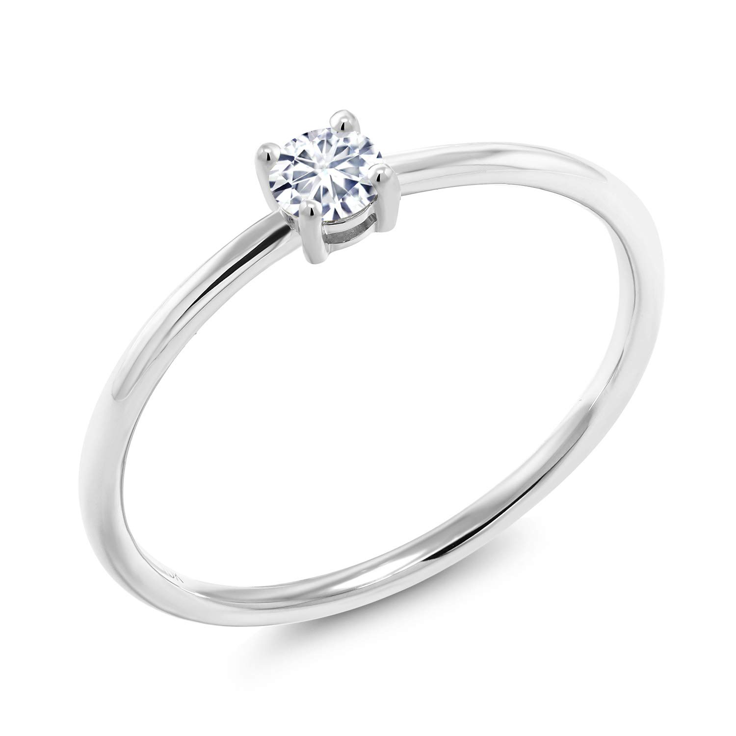 Gem Stone King 10K White Gold 3.5MM Round Gemstone Birthstone Solitaire Engagement Ring | Wedding Anniversary Promise Ring For Women | Available In Size 5, 6, 7, 8, 9