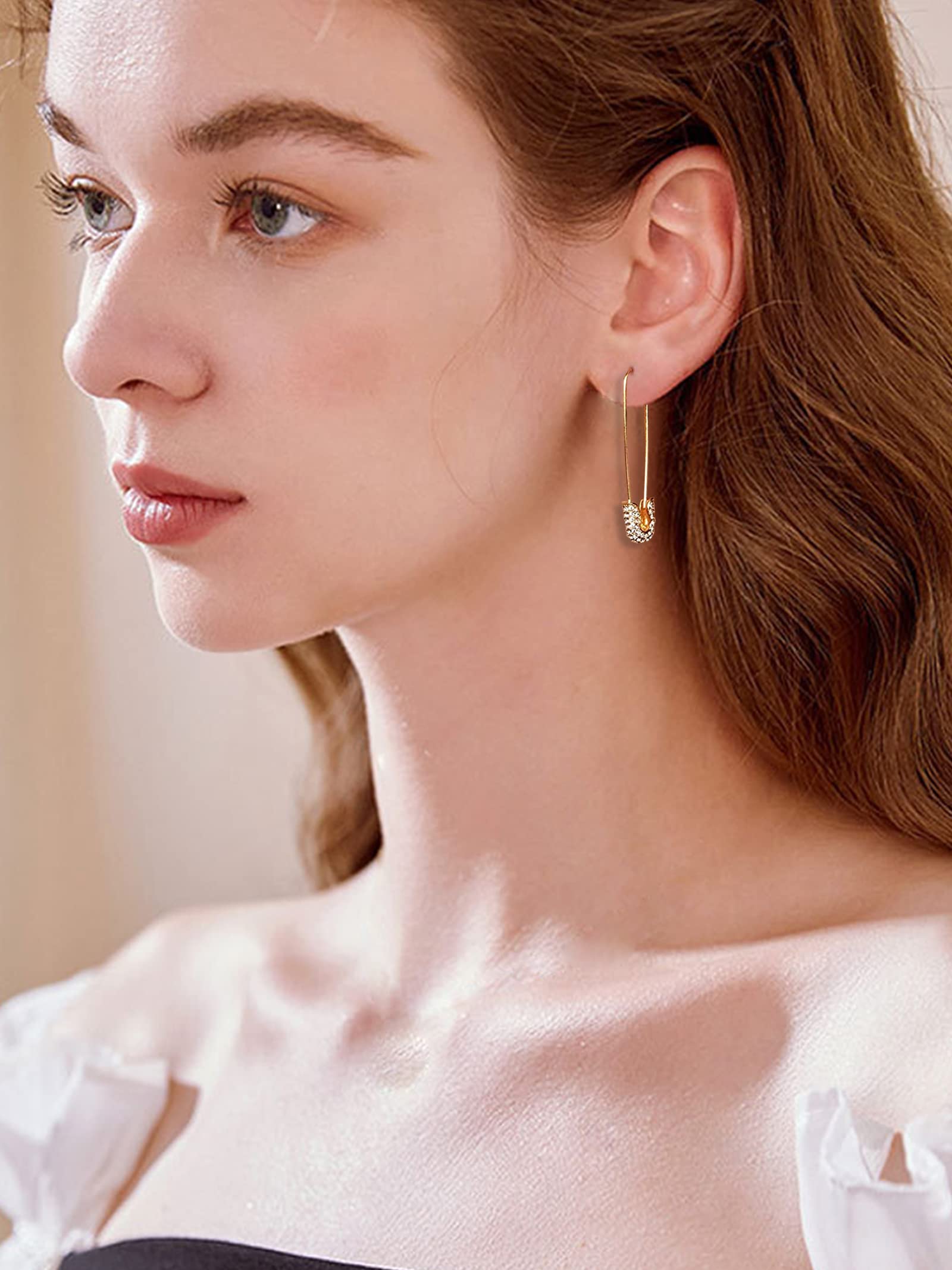 Heart Safety Pin Earrings 14K Gold Plated Paper Clip Earrings Personalized Pin Earrings for Women(gold)