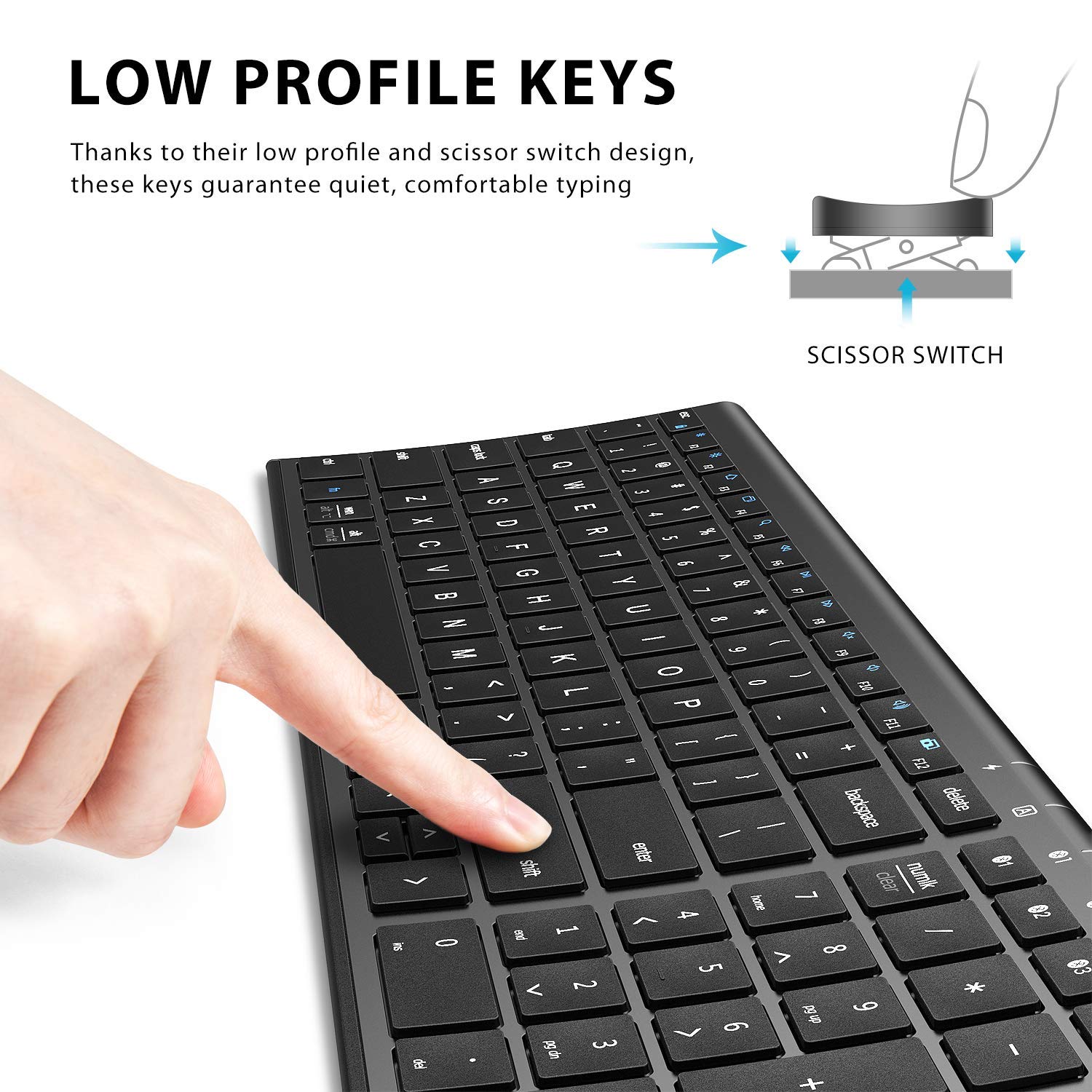 iClever BK10 Bluetooth Keyboard, Universal Wireless Keyboard,Rechargeable Bluetooth 5.1 Multi Device Keyboard with Number Pad Full Size Stable Connection for Windows, iOS, Android, Mac