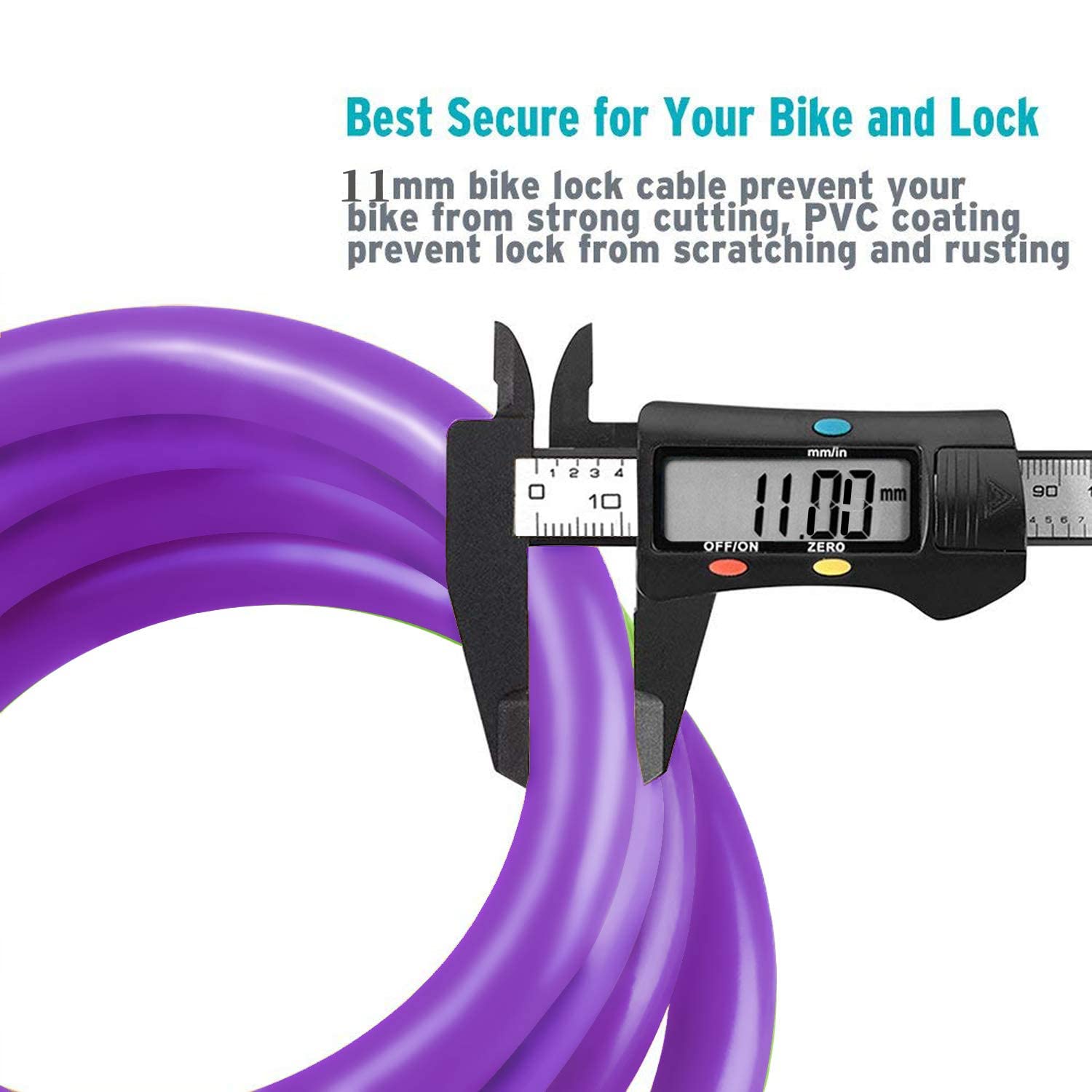 IDEALUX Bike Lock Cable, Bicycle Cable Lock with 4 Digit Combination & Large Lock Head, Resettable Kids Bike Cable Lock, 2 Ft x β
1/2 IN, Lock for Bike, Scooter, Skateboard, motorcycle, E Bike (Purple)