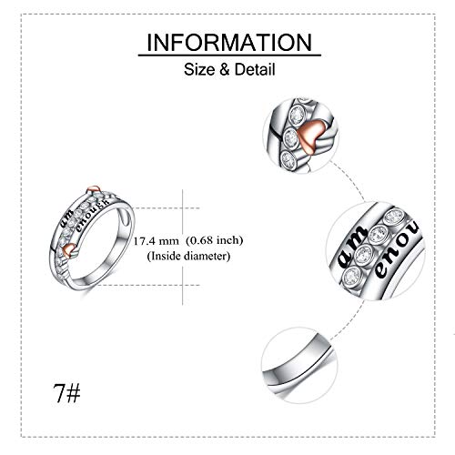 HUKKUN I am Enough Ring Sterling Silver Heart Adjustable Ring Inspirational Band Jewelry Gifts for Women (9)
