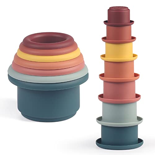 J QUATTUOR Stacking Cups Bath Toy for Babies, Toddlers,7PCS, Stackable Nesting Cups Toy for Kids, Early Educational Montessori Toy Gift for Boys Girls, 6+ Months