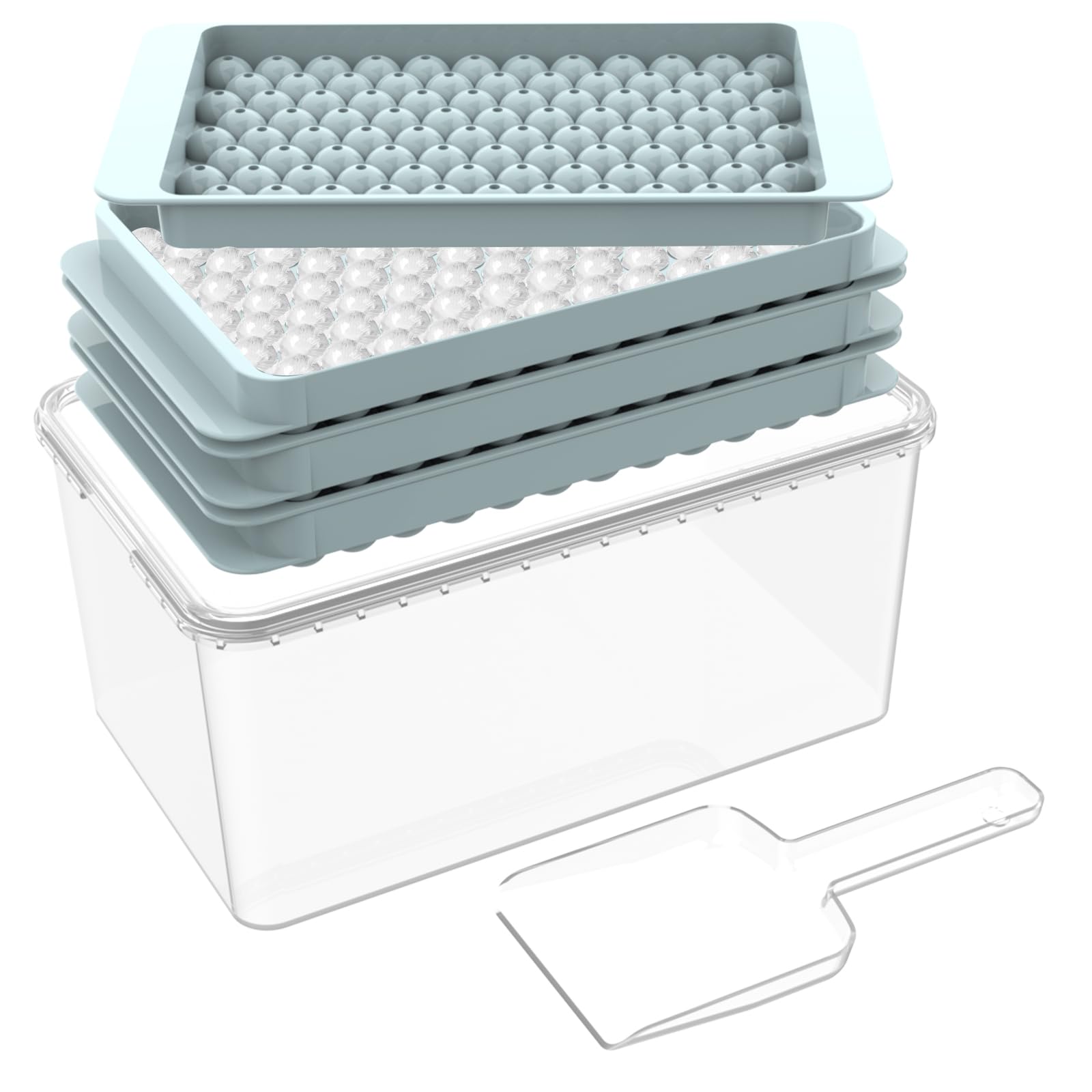 Idosf Mini Ice Cube Tray for Mini Fridge, 104x3 Pcs Easy Release Small Ice Cube Tray with Lid and Bin, 0.45Inch Stackable Tiny Ice Trays for Freezer Crushed Ice Trays for Chilling Drinks, Coffee