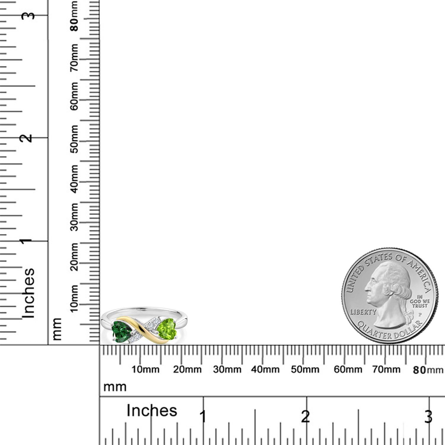 Gem Stone King 925 Sterling Silver and 10K Yellow Gold Green Nano Emerald Green Peridot and White Lab Grown Diamond Women Ring (1.04 Cttw, Available In Size 5, 6, 7, 8, 9)