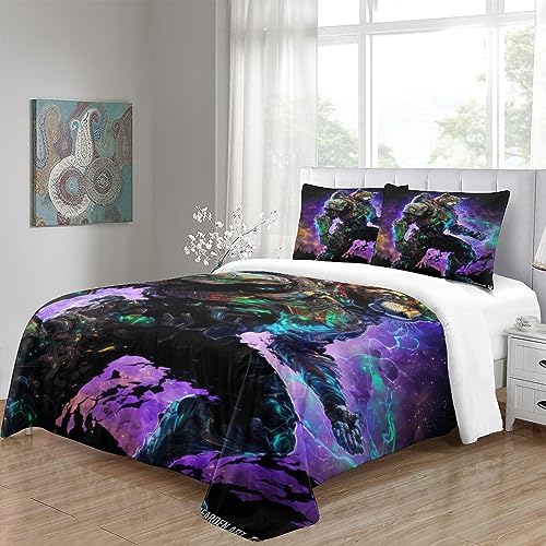 GEEYOU Cosmic Space Wolves 3D Print Quilt Cover Comforter Covers Duvet Cover for Teens and Adults Bedding Set with Pillow Cases with Zipper Closure Soft Microfiber 3 Pieces Queen(228x228cm)
