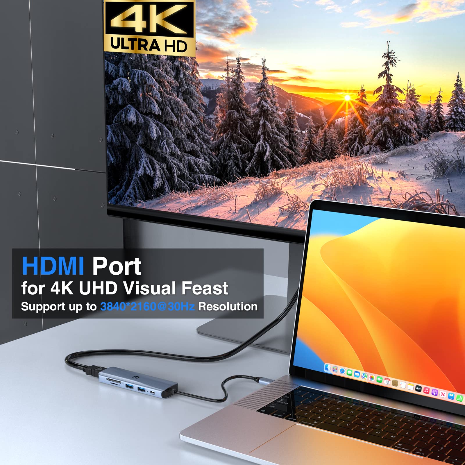 HOPDAY USB C Hub, USB C Adapter 6 in 1, USB C Hub Multiport Adapter USB C Dock with 4K HDMI, USB 3.0, PD 100W, SD/TF, MacBook Pro/Air iPad Pro Adapter, for Laptop, Surface Pro 8