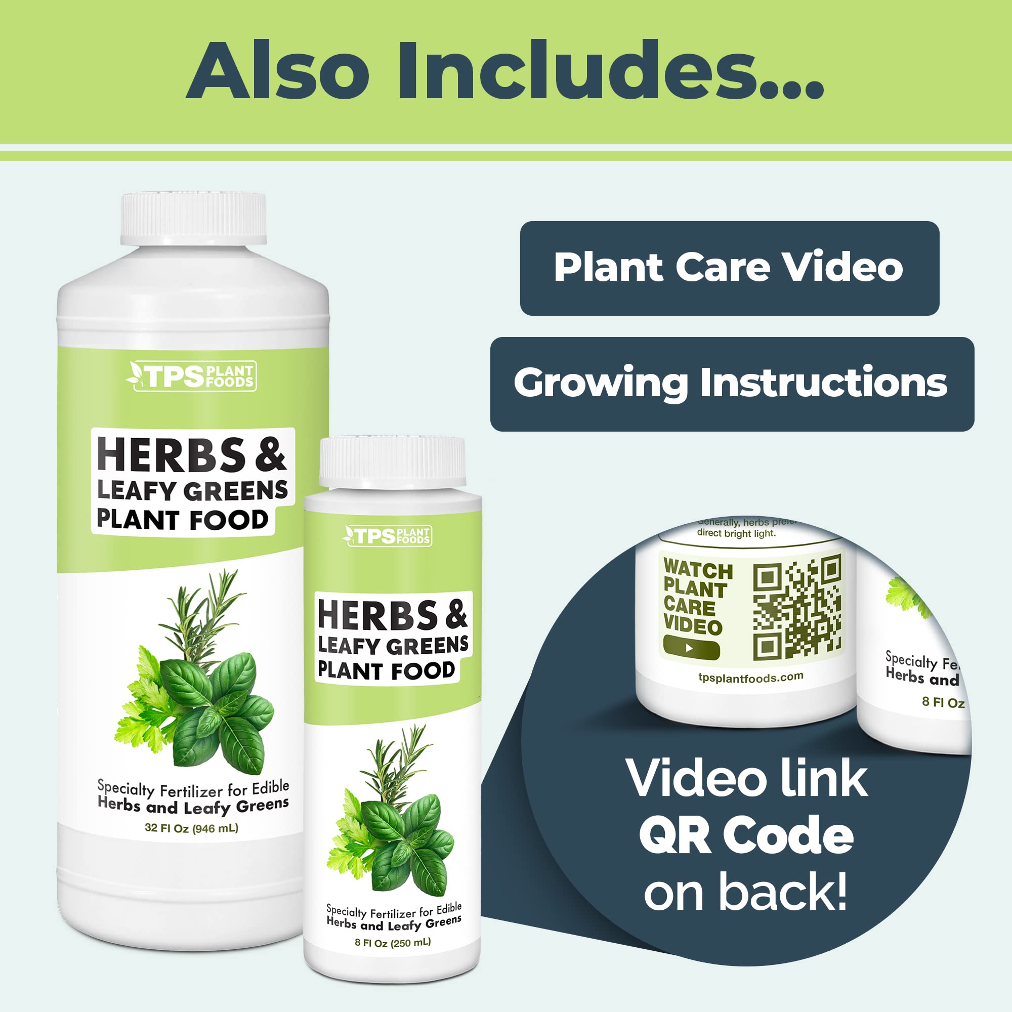 Herb Plant Food for All Edible Herbs, Leafy Greens and Veggies, Liquid Houseplant Fertilizer 8 oz (250mL)