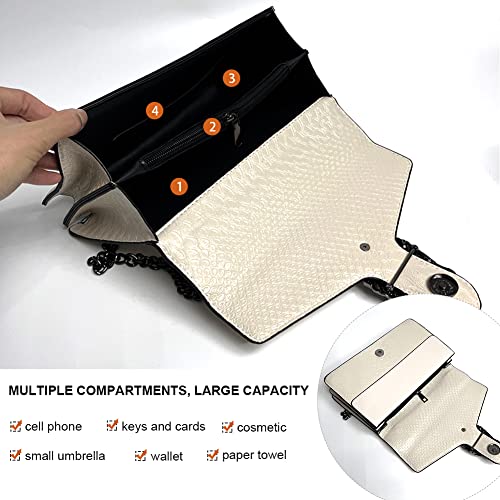 Gxamz Snake Print Crossbody Bag with Chain Women Retro Clutch Shoulder Bag Medium Square Leather Satchel Bag