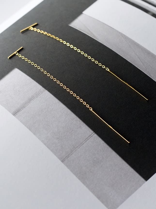 Gold Bar Threader Earrings Silver Simple Long Chain Dangling Drop Minimalist Tassel Double Piercings Pull Through Earrings