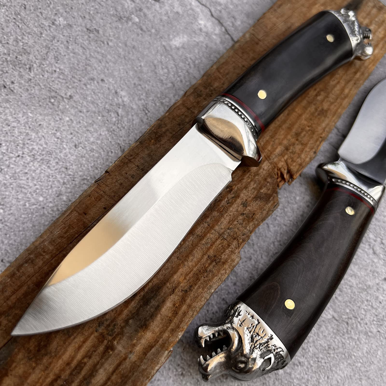 HOLYEDGE Fixed Blade Survival Knife with Sheath - 9.8" Wolf King Custom Collector Full Tang Hunting Camping Bushcraft Knife