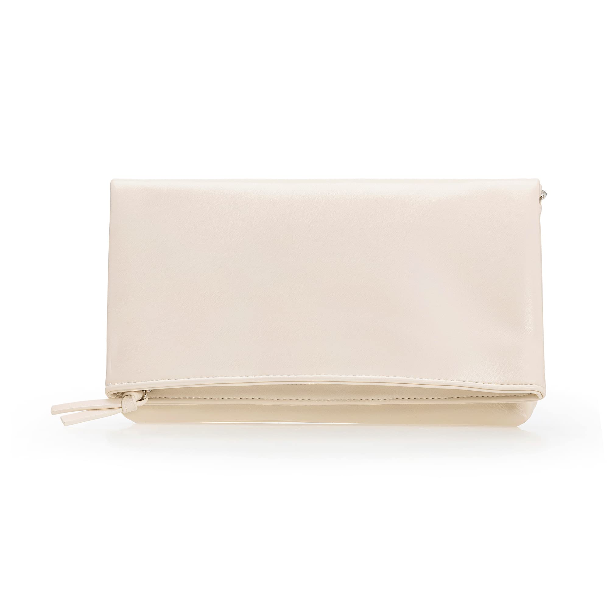 IXEBELLA Classy Clutch Purse for Women Soft PU Zipper Foldover Clutch Cocktail Prom Wedding Wedding Handbag (Off-white)