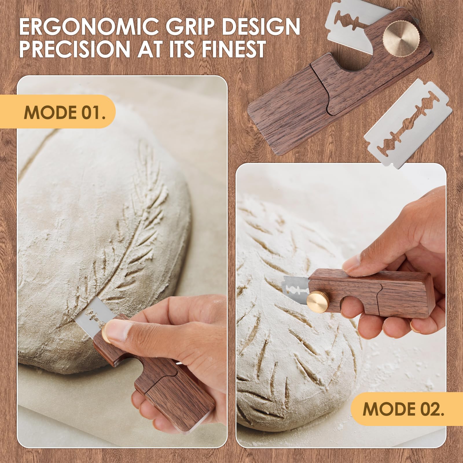 Magnetic Bread Lame Sourdough Scoring Tool, Wooden Hand Crafted Bread Scoring Tool with Rotating Blade Design, Dough Scoring Tool Knife for Homemade Bread Baking & Bread Making with 5 Razor Blades