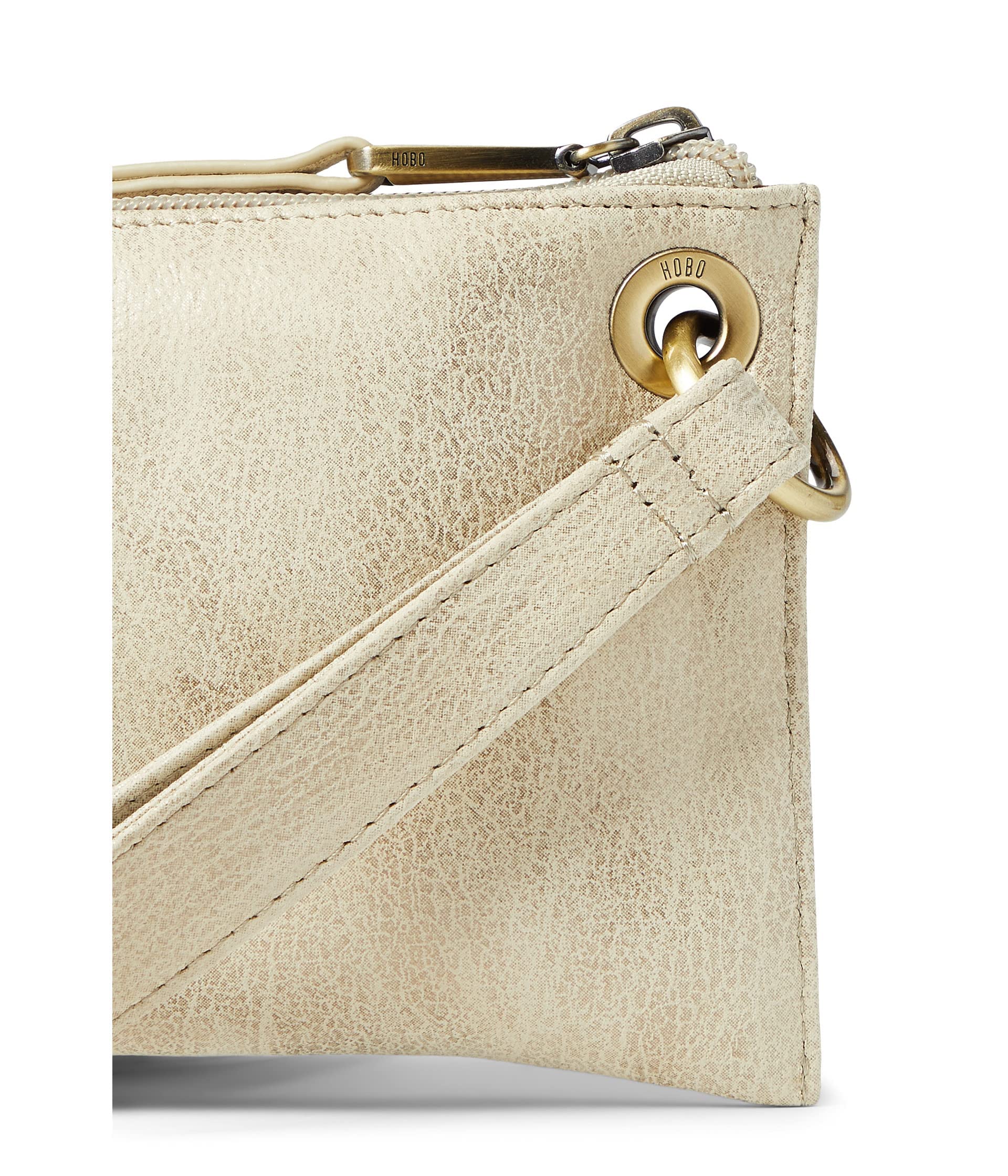 HOBO Vida Wristlet Pouch For Women - Soft Leather Construction With Top Zip Closure Circular Wrist Strap, Handy and Compact Pouch Gold One Size One Size
