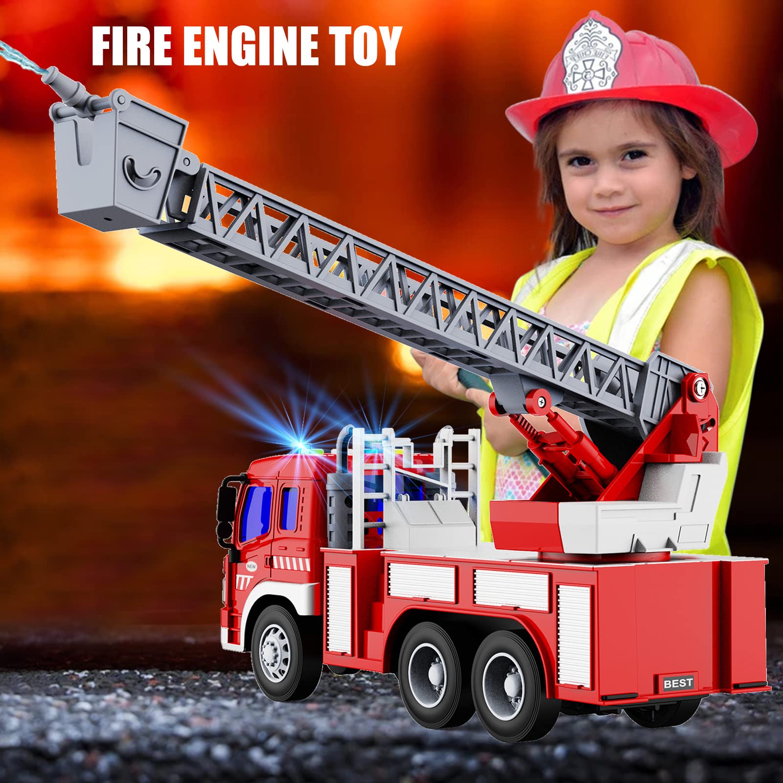 izmovine Fire Truck Toy 1:16 Scale Fire Engine for Kids Perfect Fire Trucks for Boys Age 3-7 Fun and Educational Toy for Children