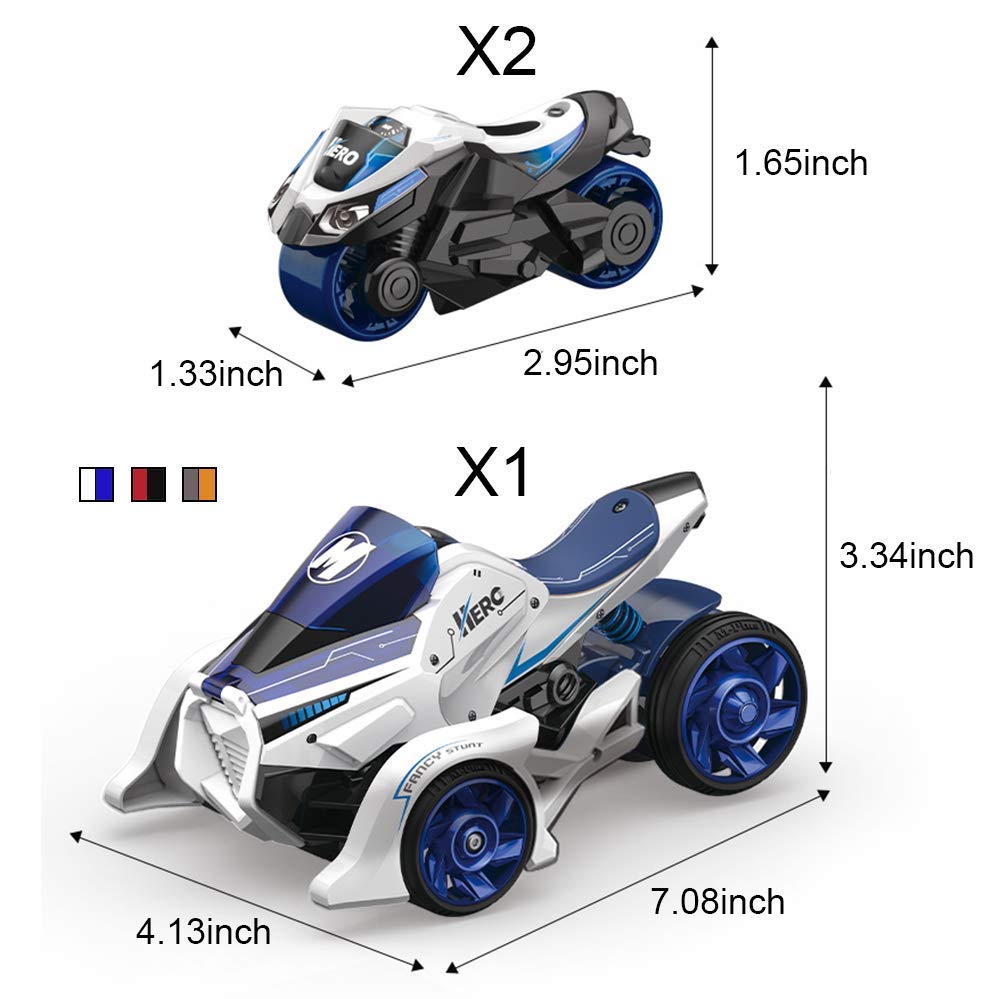 Gilumza Pull Back Motorcycle Toys, Motorcycles Launcher Toy with Music Lighting, 2 in 1 Catapult Race Trinity Chariot Gift for Boys Kids (Red&Black)