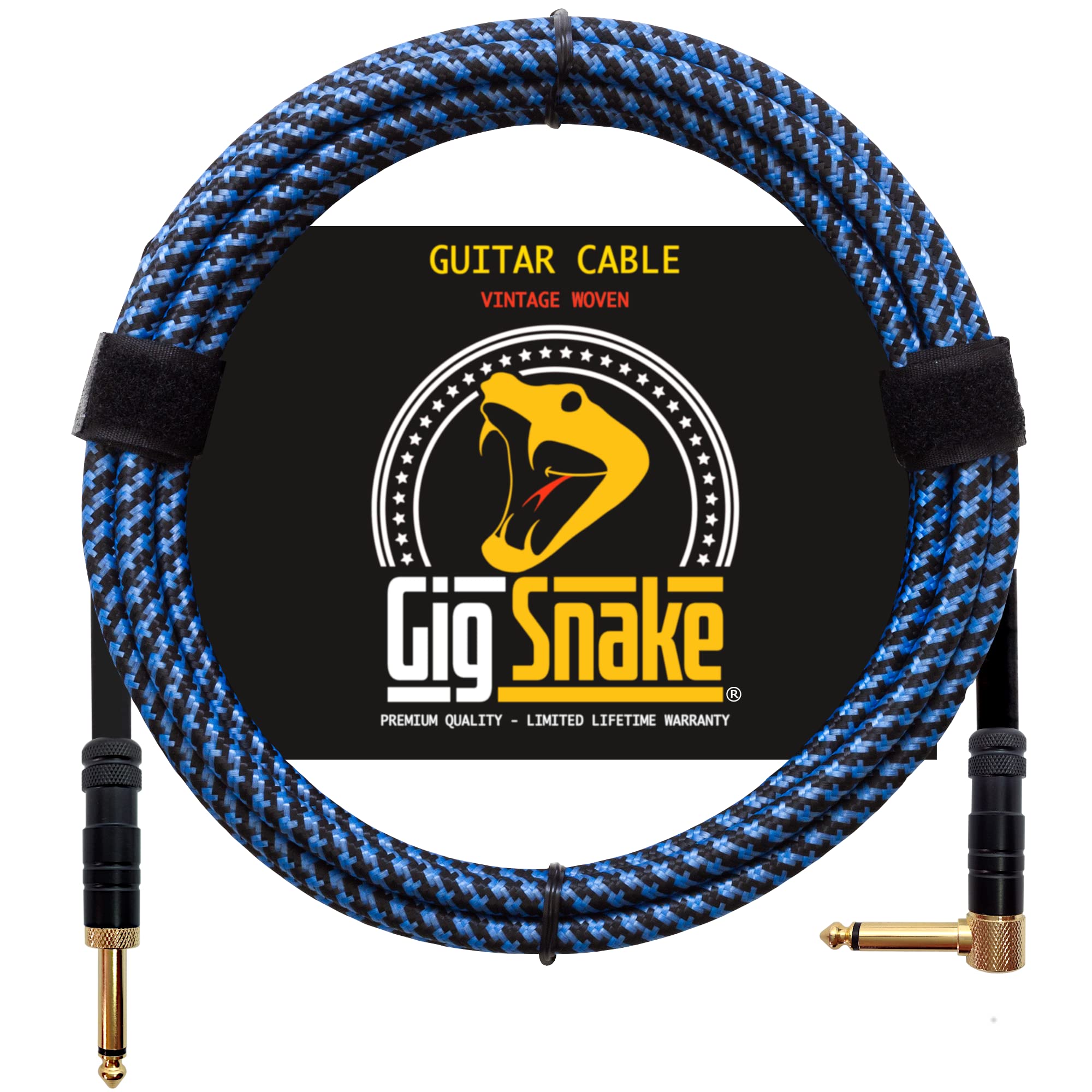 Guitar Cable 10 ft - 1/4 Inch Right Angle Blue Instrument Cable - Professional Quality Electric Guitar Cord and Amp Cable - Low Noise Bass and Guitar Lead - Reliable Cords for a Clean Clear Tone
