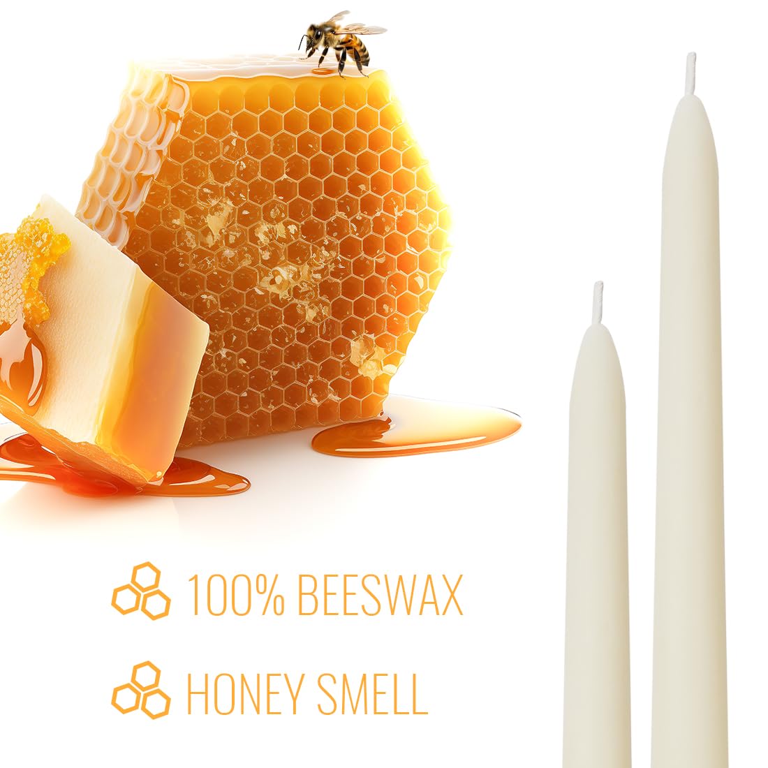 JONERAY 12-inch Ivory Beeswax Taper Candles - 9 Hour Long Burn Time, Pure Natural Non-Toxic Beeswax Candles, 10 Pack