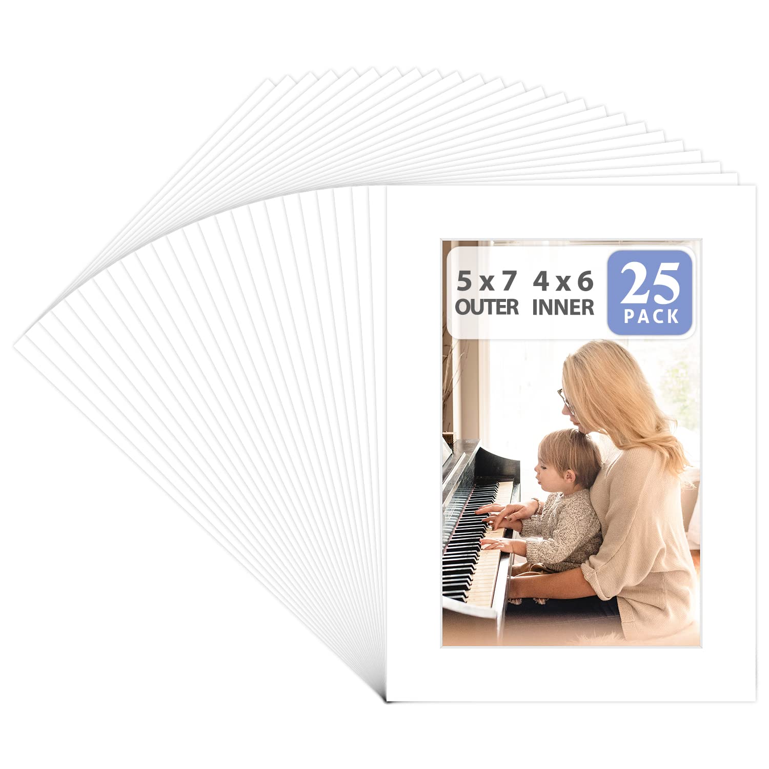 Golden State Art, Pack of 25, Acid-Free White Pre-Cut 5x7 Picture Mat for 4x6 Photo with White Core Bevel Cut Frame Mattes