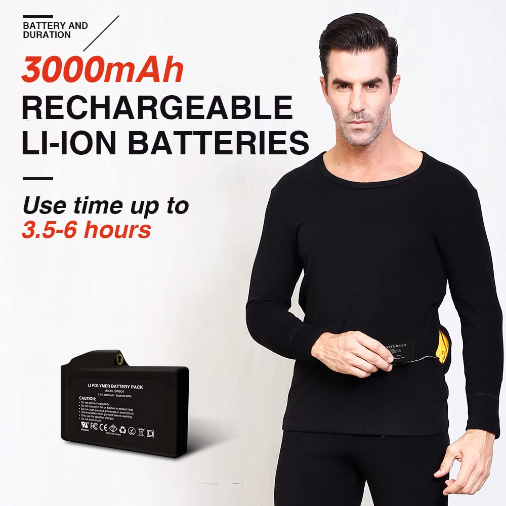J JINPEI Heated Thermal Underwear Top + Heated Pant for Men Women (XXL) Black