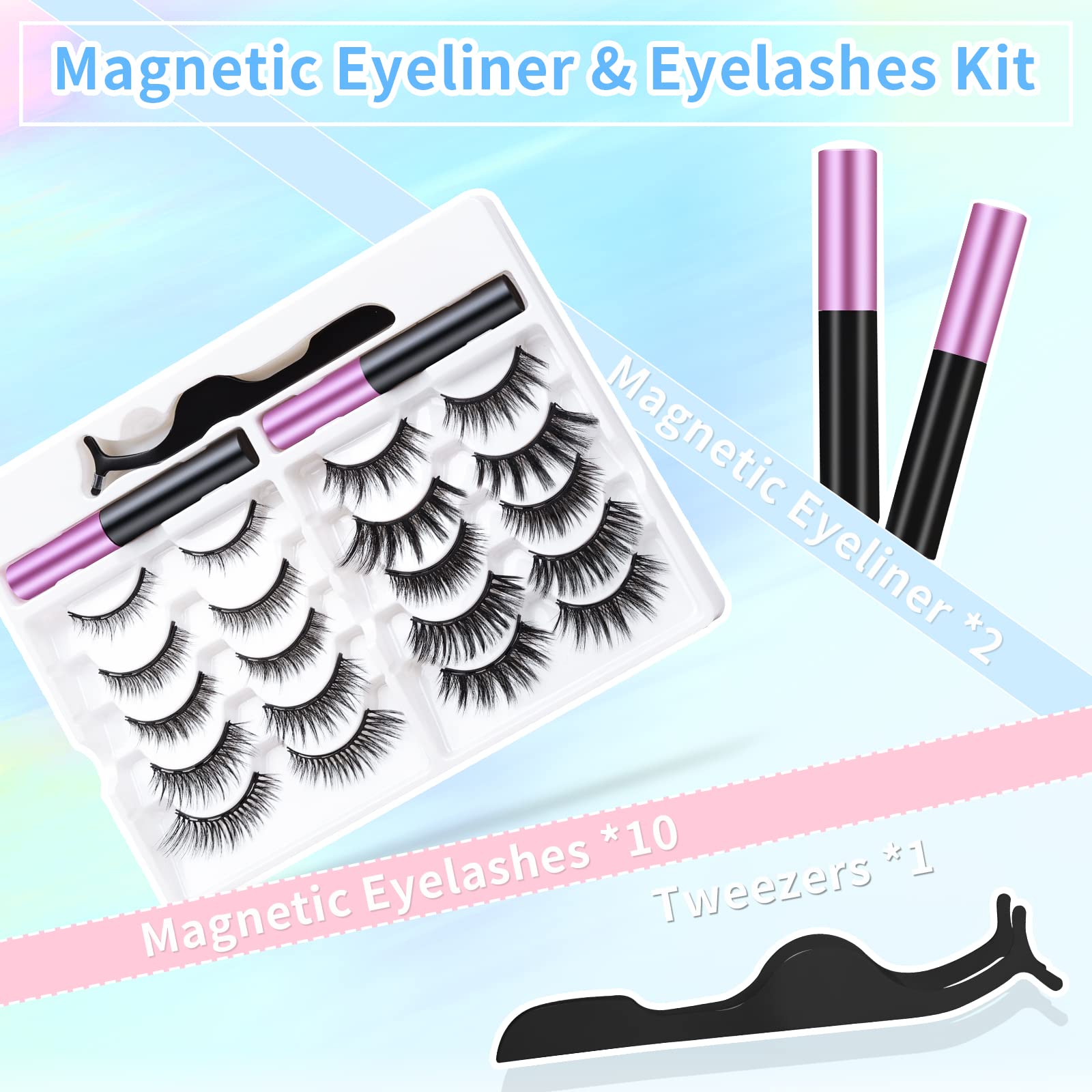 Magnetic Eyelashes Natural Look, Magnetic Lashes No Glue, Half Eye 2 Magnets Reusable False Eyelashes with Tweezers (magnetic eyelashes)