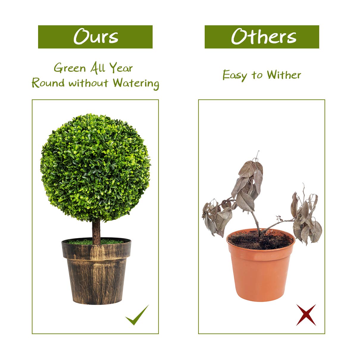 Goplus 22" Tall Artificial Boxwood Topiary Ball Tree, 2 Pack Faux Round Shrubs Bushes Decoration, Fake Potted Plants for Front Porch Indoor Outdoor Home Decor