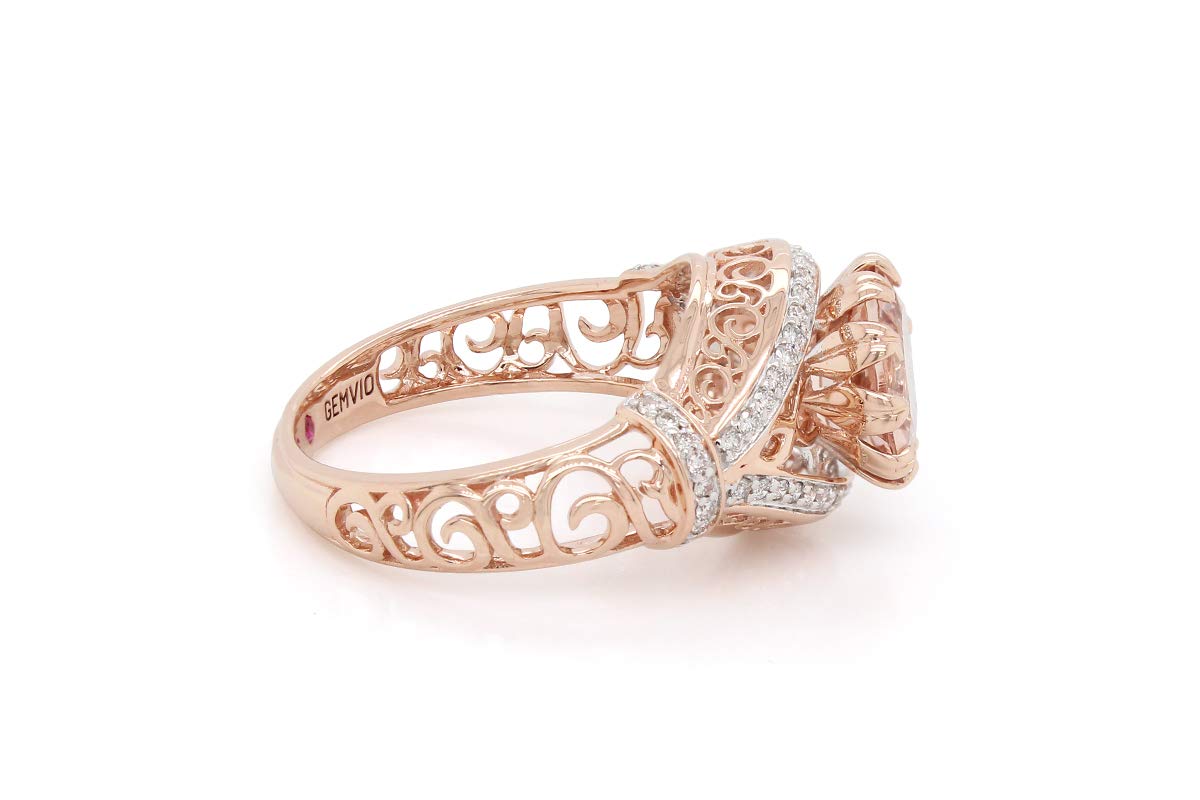 GEMVIO Collection Unique 10MM Peach Morganite Gemstone Ring 18K Rose Gold Engagement Anniversary Bridal Wedding Ring 2.60 Cttw Size-7