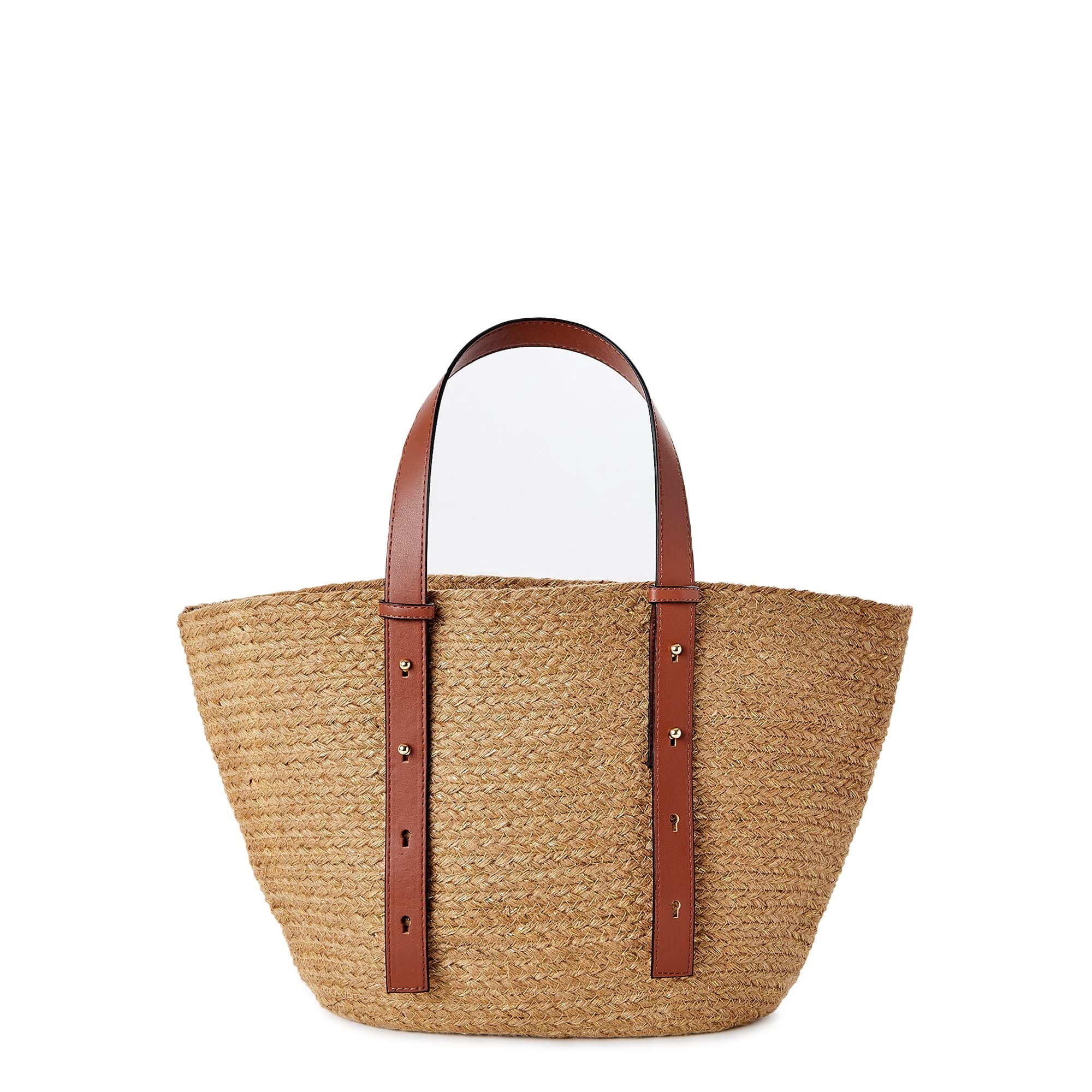 Jute Pocket Tote, Straw Bag, Summer Beach Bag, Everday Bag. (Brown)
