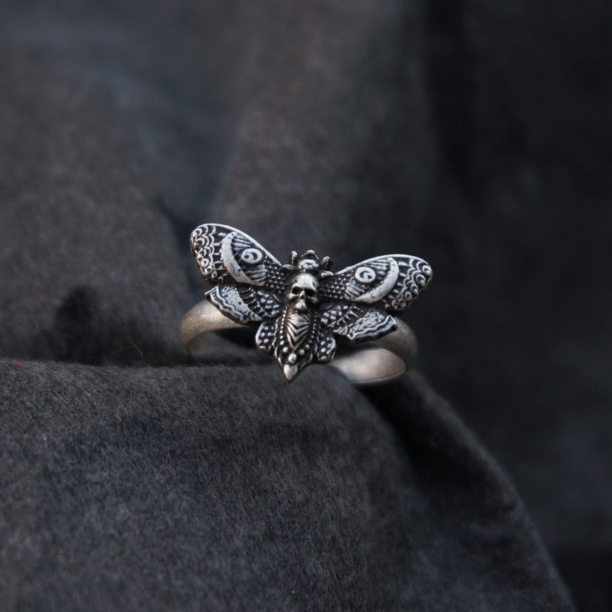 Genrics Resizable Death Head Skull Butterfly Moth Ring (Style 2)
