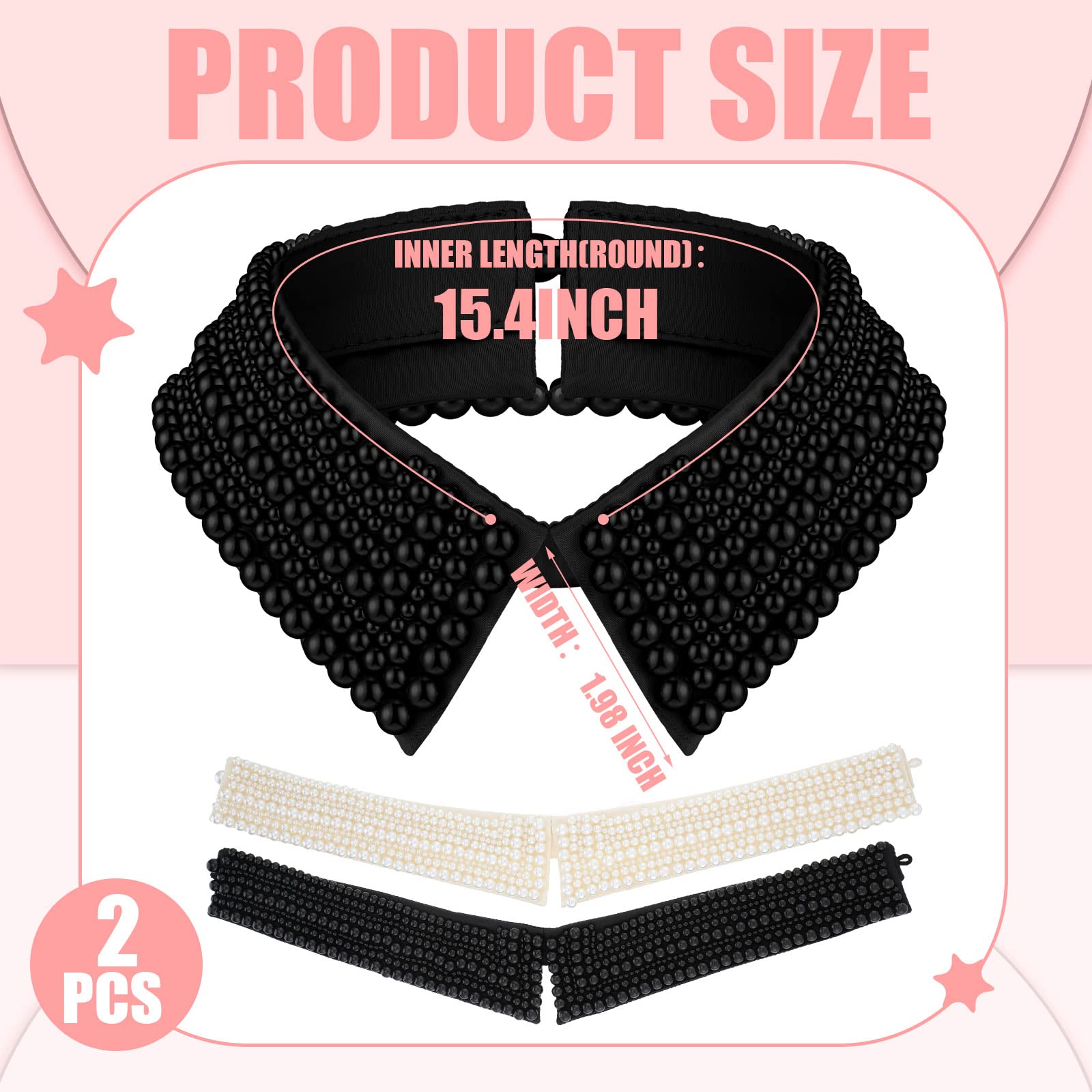 Hicarer 2 Pieces Pearl Collar Necklace for Women Detachable Fake Collar Simulated Pearl Beaded Bib Dickey Collar(Delicate)
