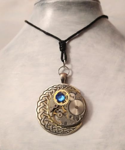 Half-Moon design Timepiece geared Steampunk necklace jewelry