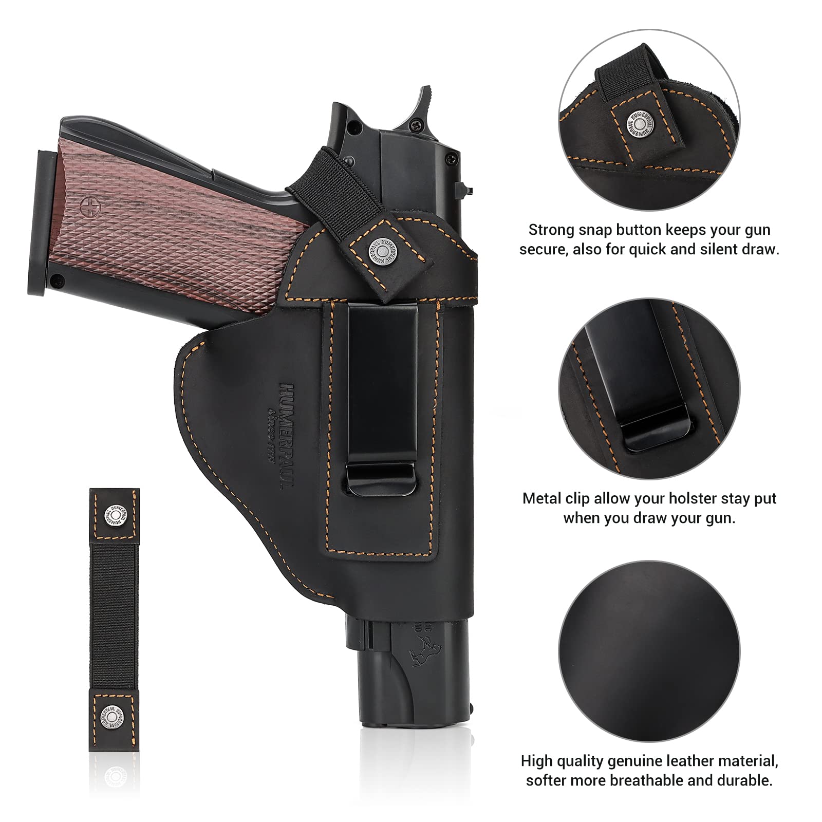 Genuine Leather Gun Holster for Concealed Carry, Men Women Universal IWB Belt Holster for Right & Left Hand, Fit Most Full Size Compact Subcompact Pistol (Brown)