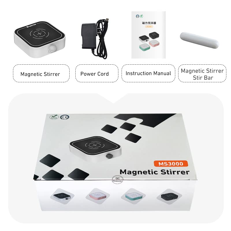 Magnetic Stirrer with Stirrer Bar,WEST TUNE Magnetic stir Plate 350~3000RPM and Mini Magnetic Mixer Stirrer Max Stirring Capacity 3000ml，Lab Stirrer