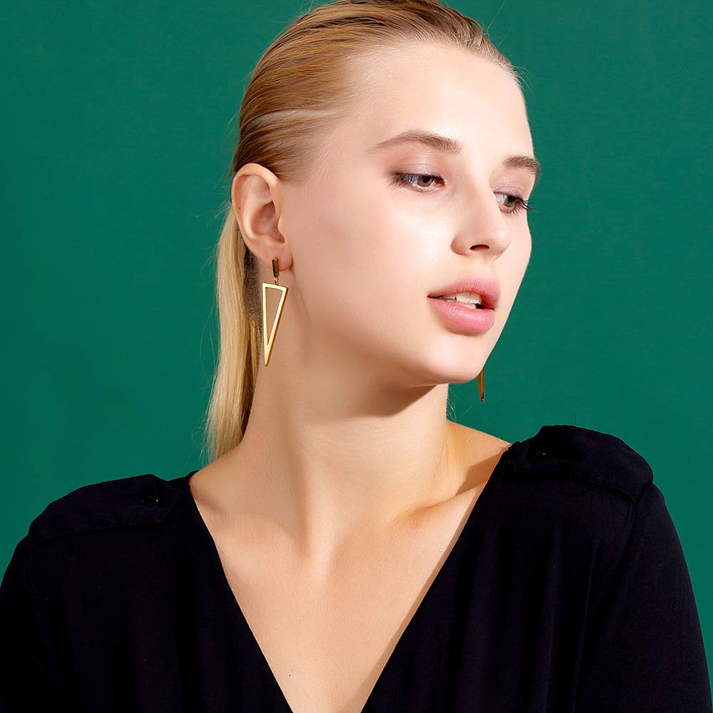 Gold Triangle Dangle Drop Earrings Big Geometric Dangle Earrings Metal Statement Earrings Stainless Steel Dangling Earrings Jewelry For Her Gift