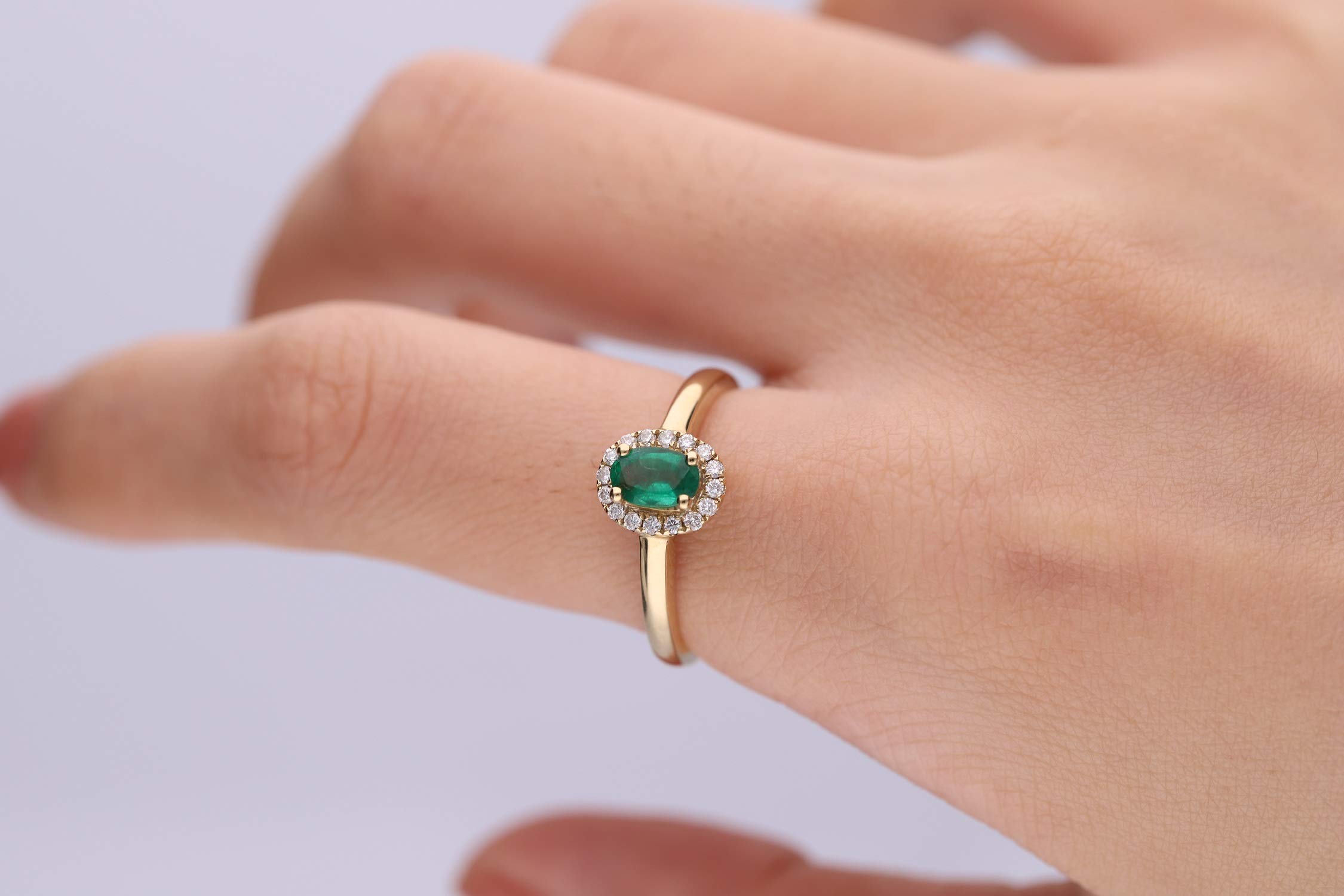Gin & Grace 10K Yellow Gold Natural Diamond (I1,I2) & Natural Emerald Engagement Propose Promise Ring for Women
