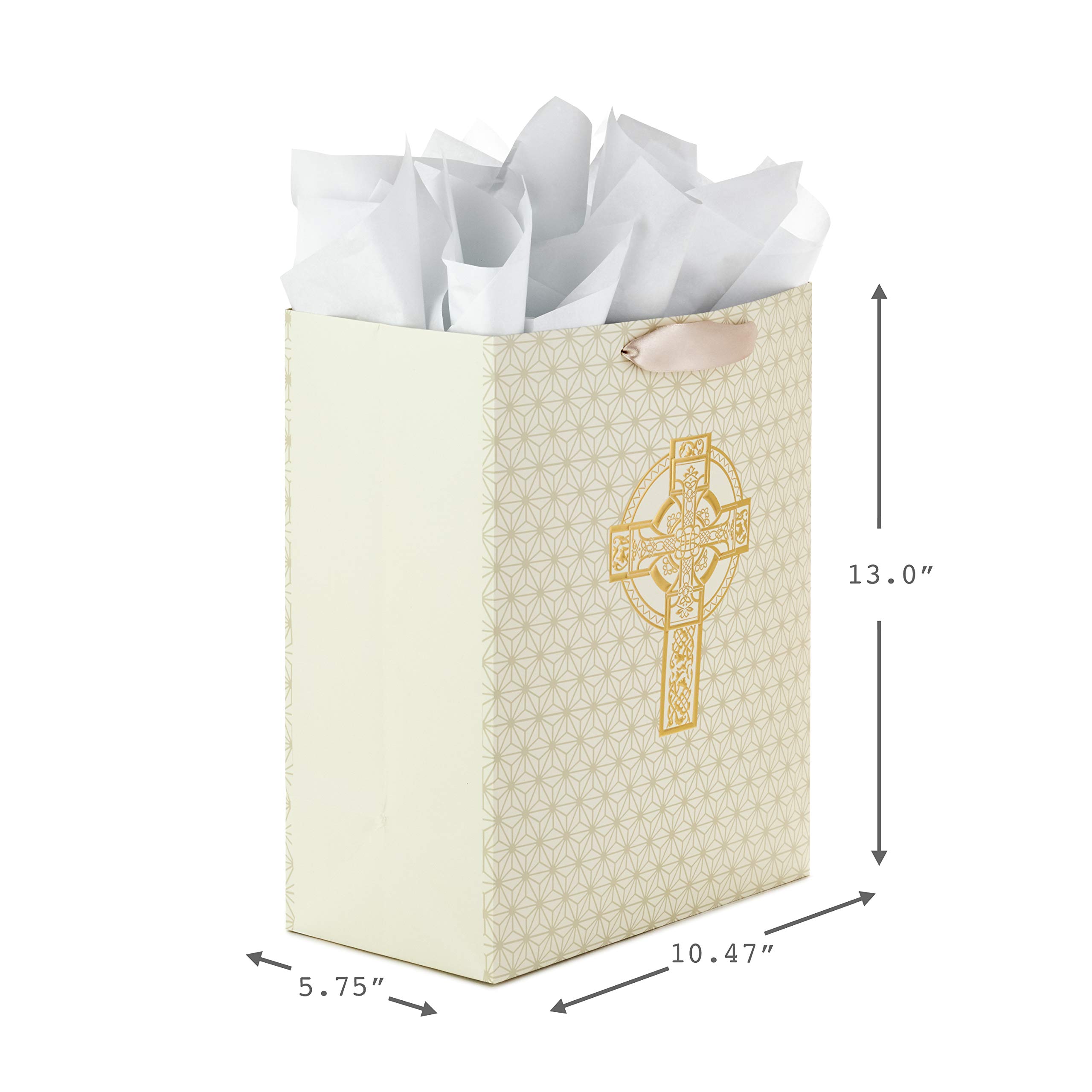 Hallmark 13" Large Gift Bag with Tissue Paper (Decorative Cross) for Christenings, First Communions, Weddings, Confirmations or Other Religious Occasions