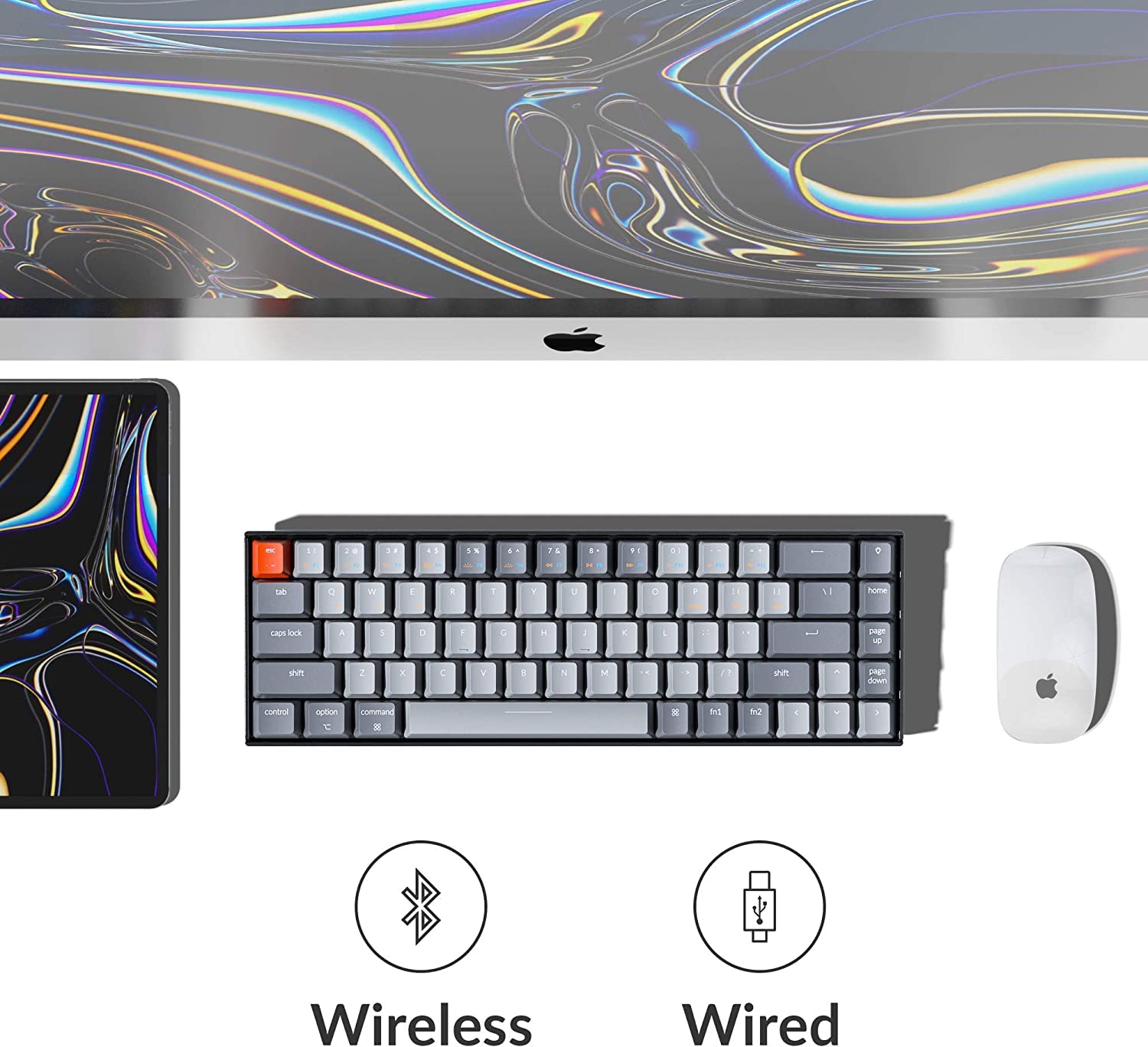 Keychron K6 Gaming Mechanicak Keyboard Wireless/Wired, 65% Layout 68 Key Compact Bluetooth Keyboard with White Backlit, N-Key Rollover, Gateron G Pro Brown Switch for Mac Windows