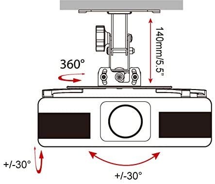 Gibbon Mounts Universal Ceiling Projector Adjustable Low Profile Swivel Tilt Mount Hanger with 360-degree Rotatable Head, Extendable Arms, Easy to Assemble, Black