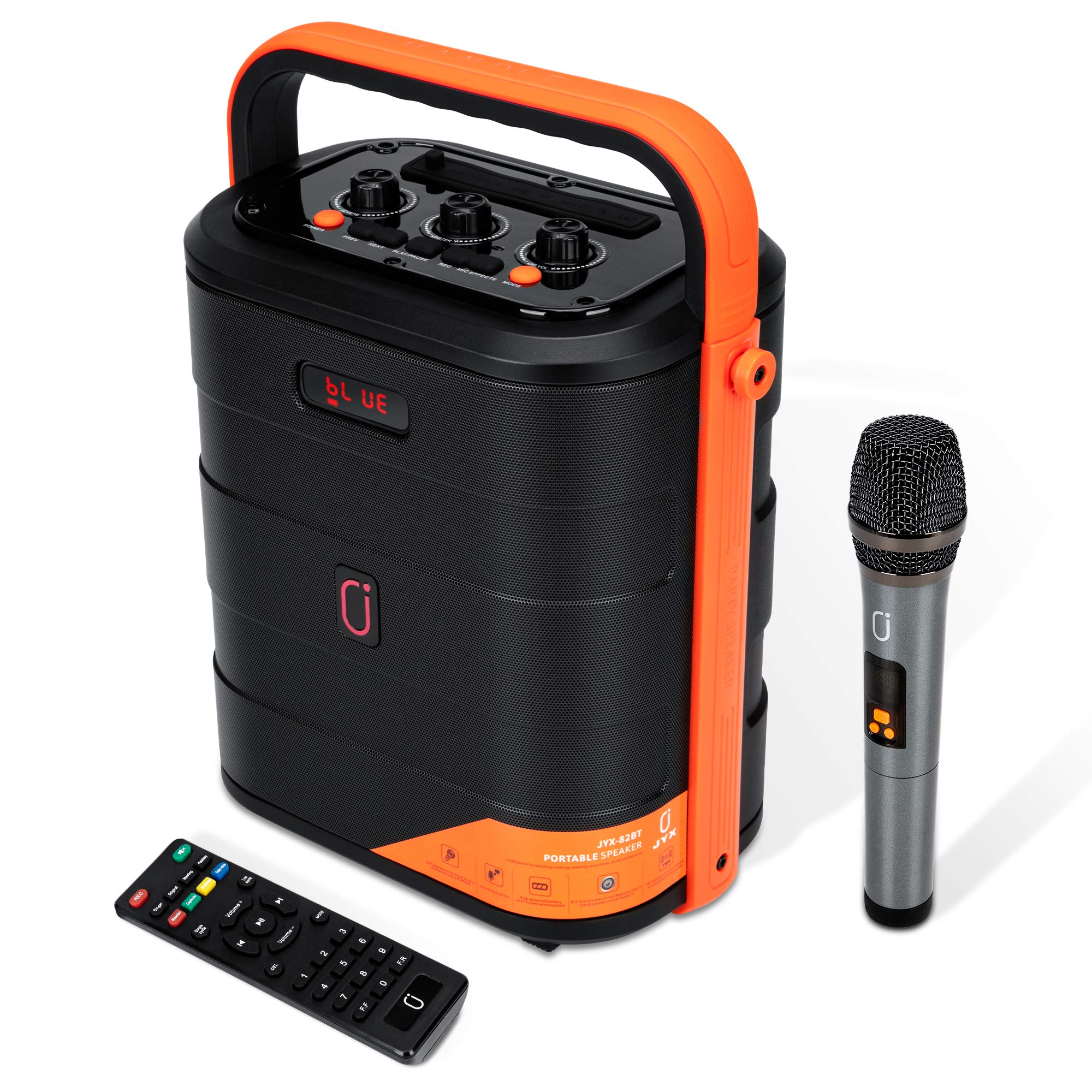 JYX 82BT Karaoke Machine with UHF Microphone, Portable Bluetooth Speaker with FM Radio, REC, TWS, Remote Control, Supports TF/USB/AUX for Home,Party, Event