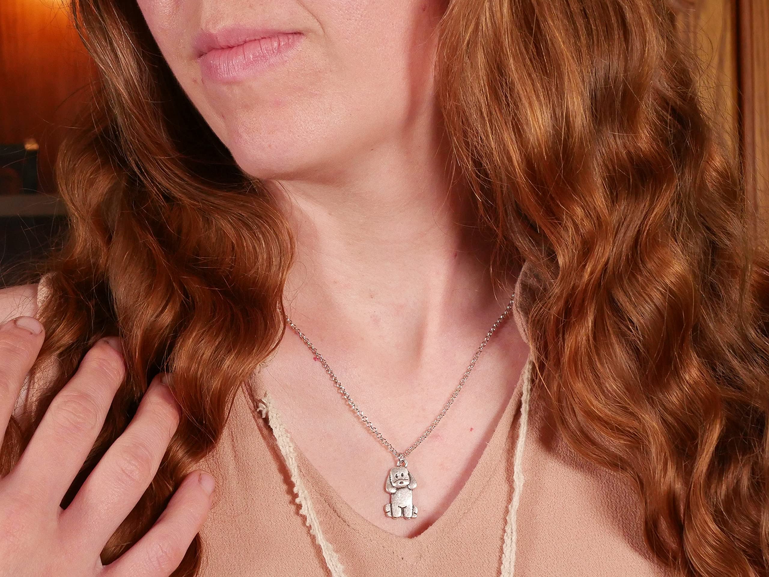 Goldendoodle Labradoodle Charm Necklace, Golden Lover Gift, Silver Metal Dog Pendant on a Chain, Ladies I Love Poodle Mix