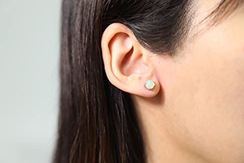Gin & Grace 14K White Gold Natural Australian Opal earrings for women | Ethically, authentically & organically sourced (Round-cut) shaped opal hand-crafted jewelry for her | Opal Earrings for women