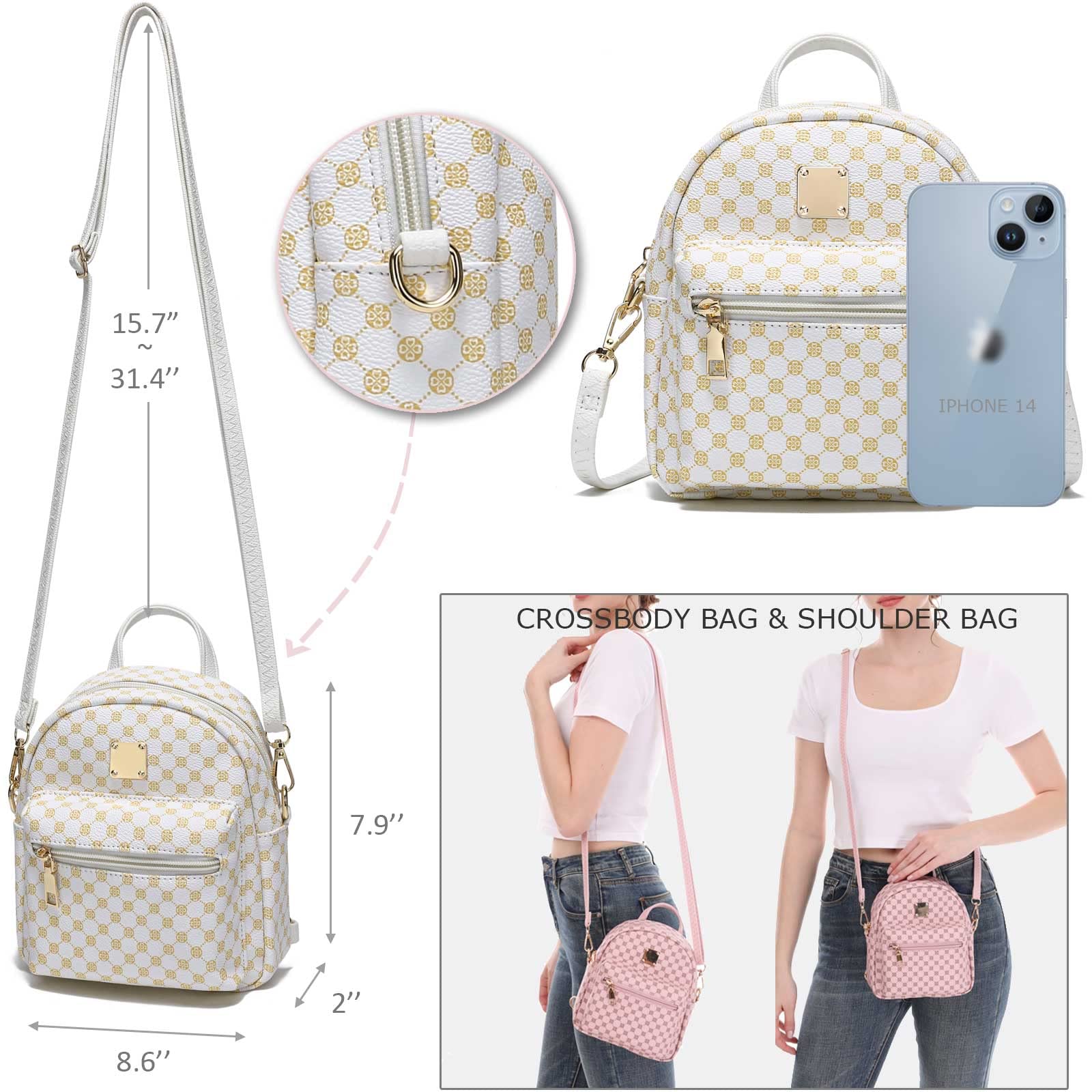 HIYOLALA Mini Backpack for Girls Convertible Small Backpack Purse for Women