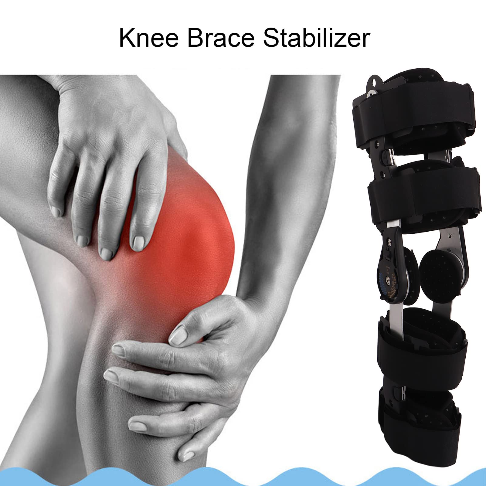 Hinged Knee Brace,Knee Support Brace Size Adjust Sponge Lining Aluminum Alloy Patellar Tendon Strap Knee Immobilizer Stabilizer for Sports