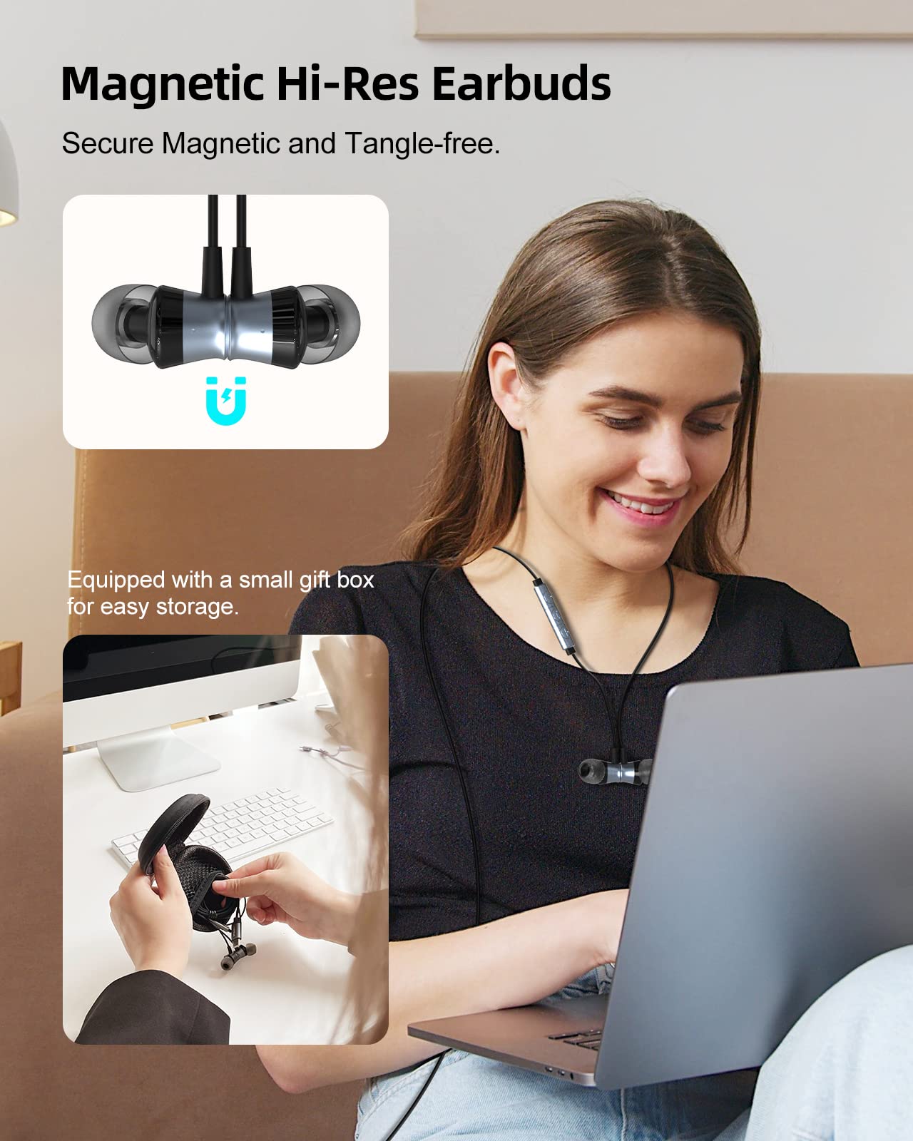 iFory USB C Earphones, K30 Type C Wired Magnetic Headphones Metal Case with Mic & Remote Control in-Ear Earbuds Noise Canceling Sweatproof Headset Compatible for Samsung Ipad Pro iOS Android