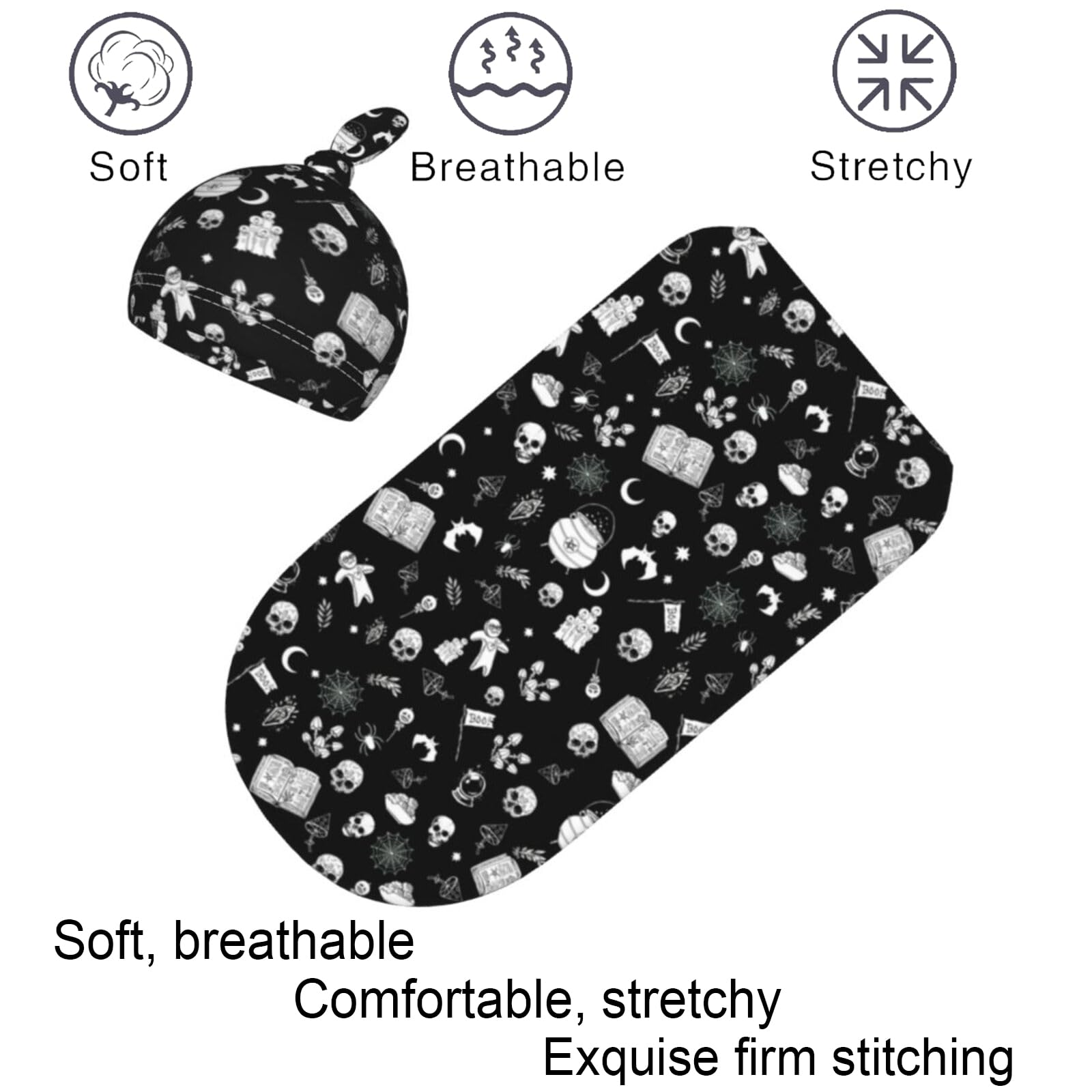 Jarverce Swaddling Blanket for Baby, Soft Sleeping Bag, Sack for Newborn Boys Girls, Unisex Baby Stuff, Goth